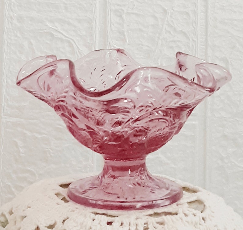 Vintage Fenton Dusty Rose DK Strawberry Pattern 1992 Pedestal Nut Dish ...