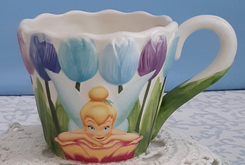 Vintage Ceramic Tinkerbell With Tulips Cup and Leaf Sauser. - Etsy