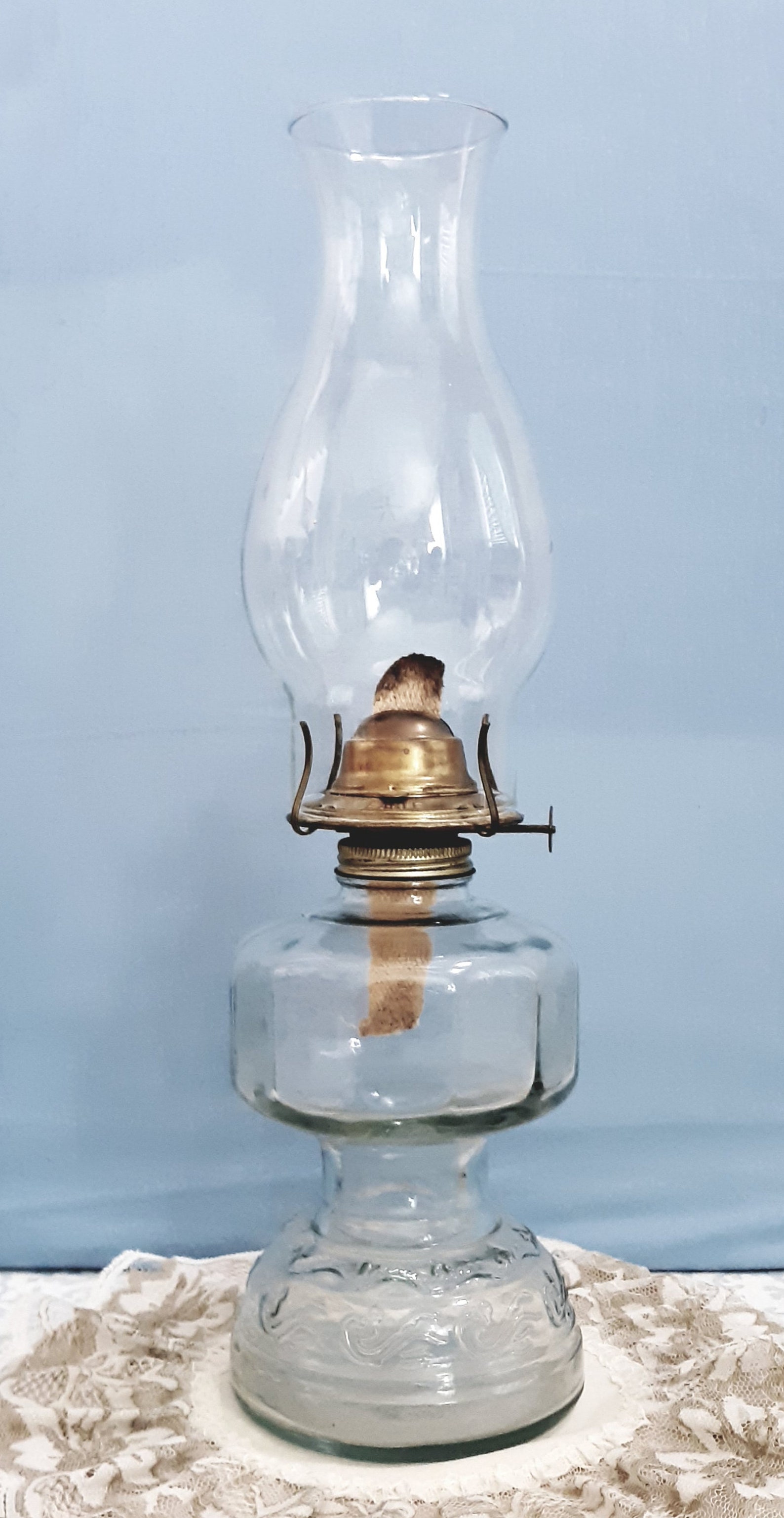 Antique Cottagecore Clear Glass Oil Lamp. Made in USA in Danbury, CT ...