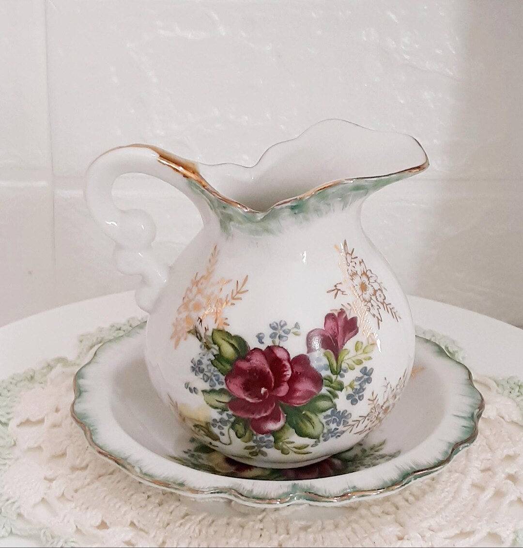 Vintage Mimi Pitcher & Bowl Set Made by Royal Crown China. Decorated ...