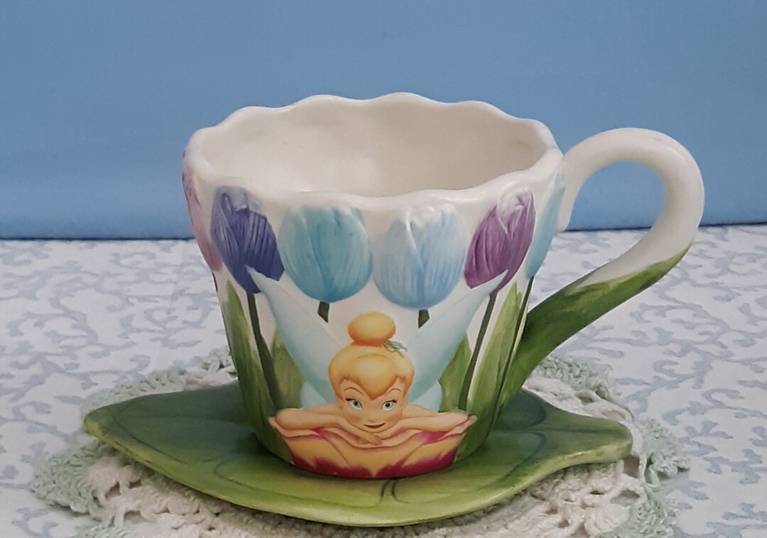 Vintage Ceramic Tinkerbell With Tulips Cup and Leaf Sauser. - Etsy
