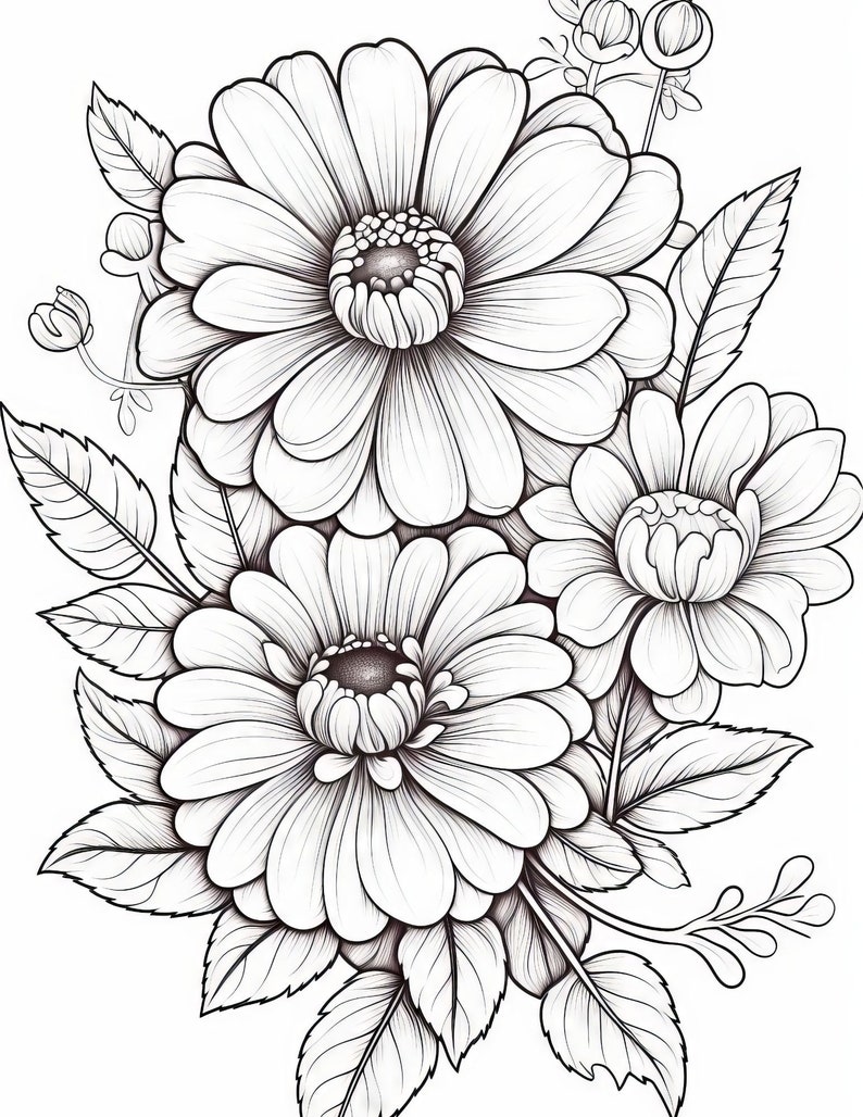 Flower Coloring Book - Etsy