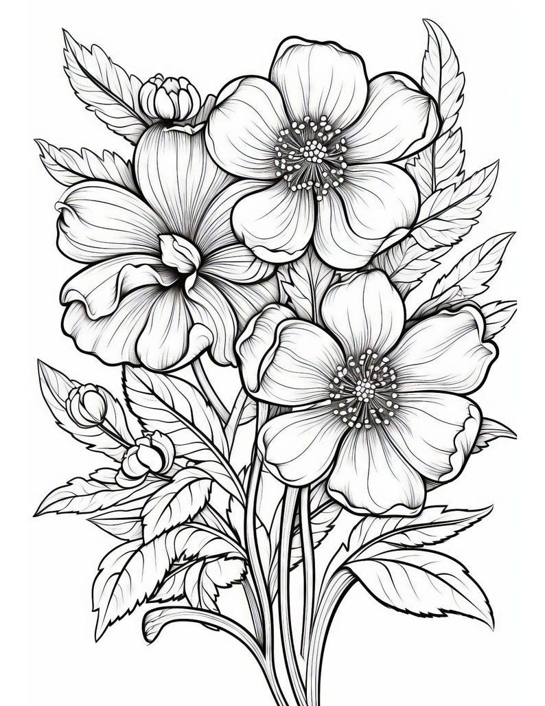 Flower Coloring Book - Etsy