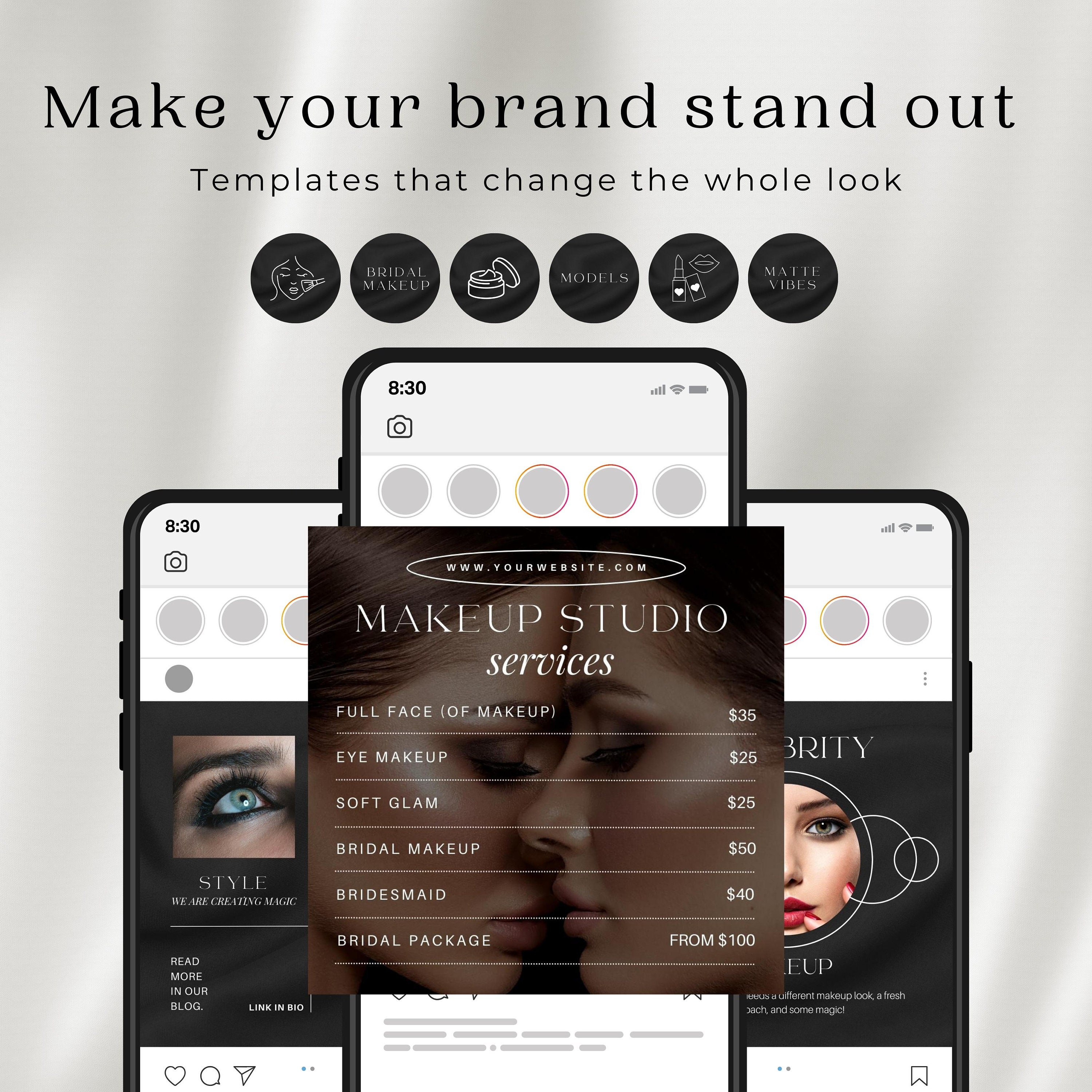 Makeup Artist Instagram Templates: Black Luxury Canva Designs - Etsy