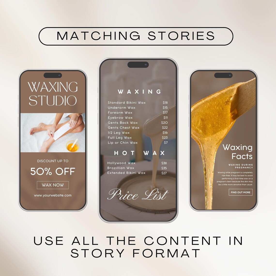 120 Brown Waxing Instagram Posts | Wax Technician Instagram Templates ...