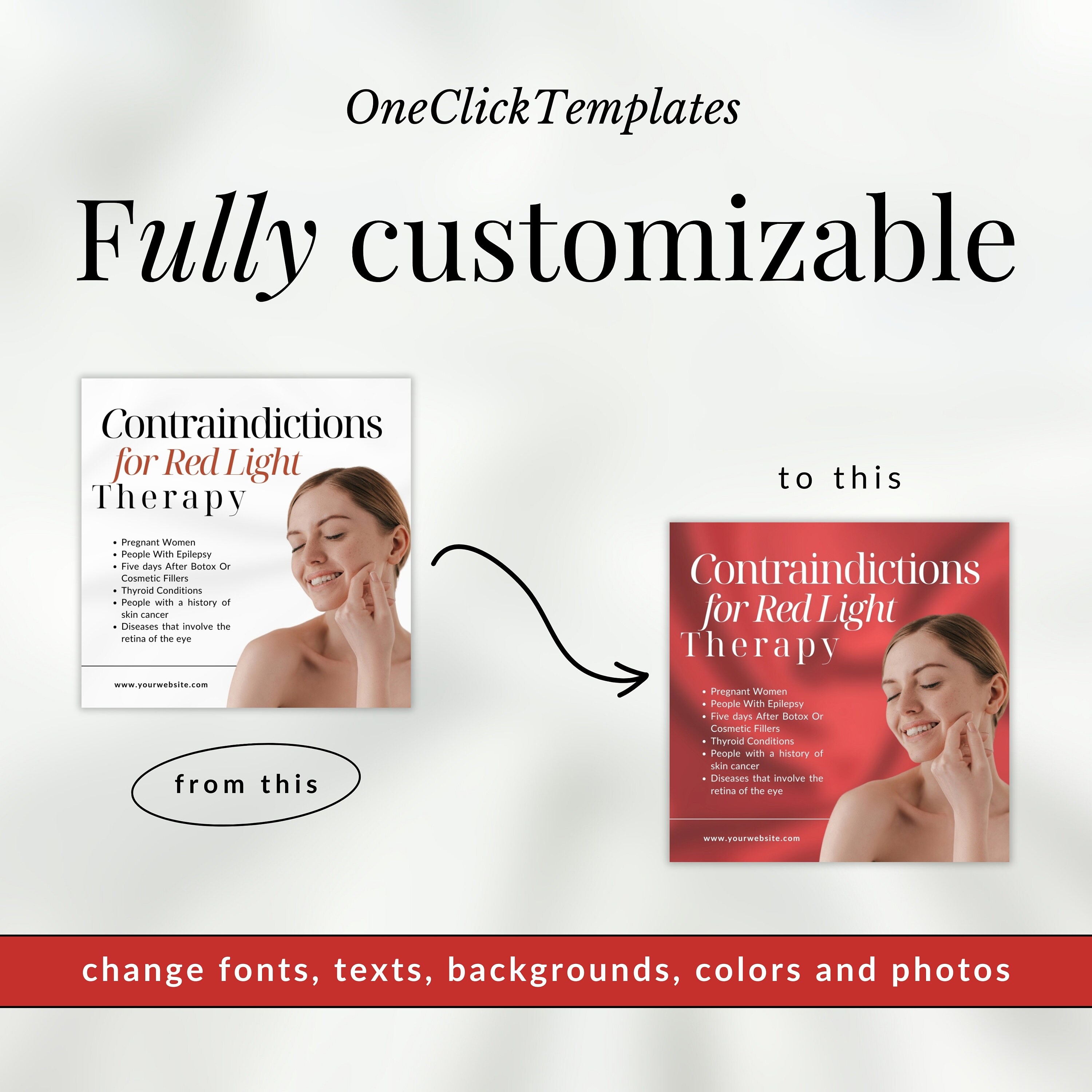 Red Light Therapy Instagram Templates RLT Instagram Posts Skincare ...