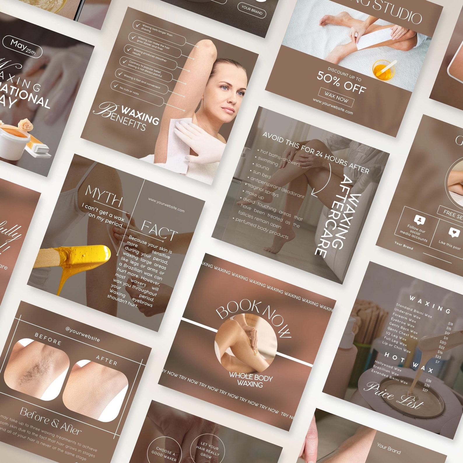 120 Brown Waxing Instagram Posts | Wax Technician Instagram Templates ...