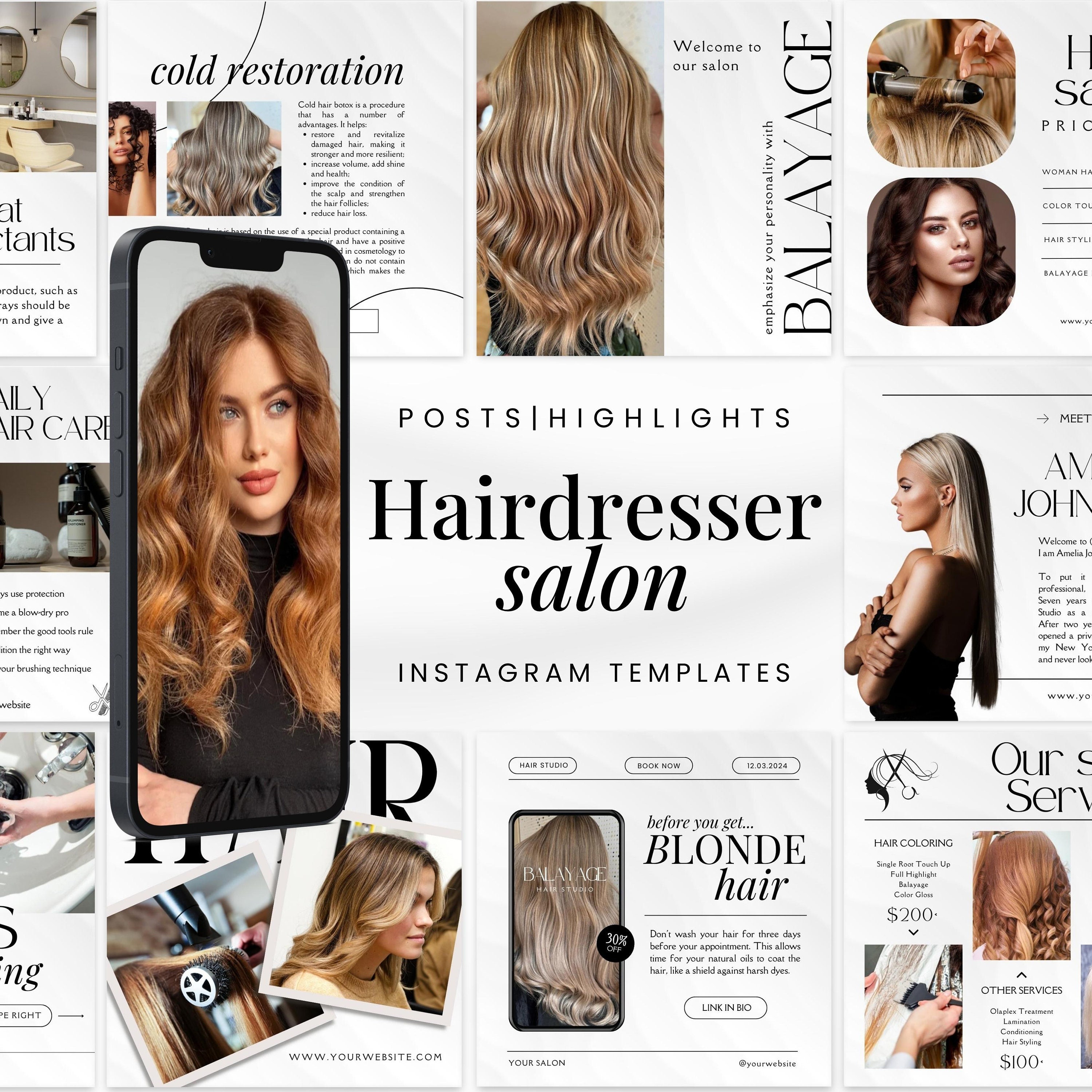 Luxury Hairstylist Instagram Templates Hairdresser Instagram Posts Hair ...