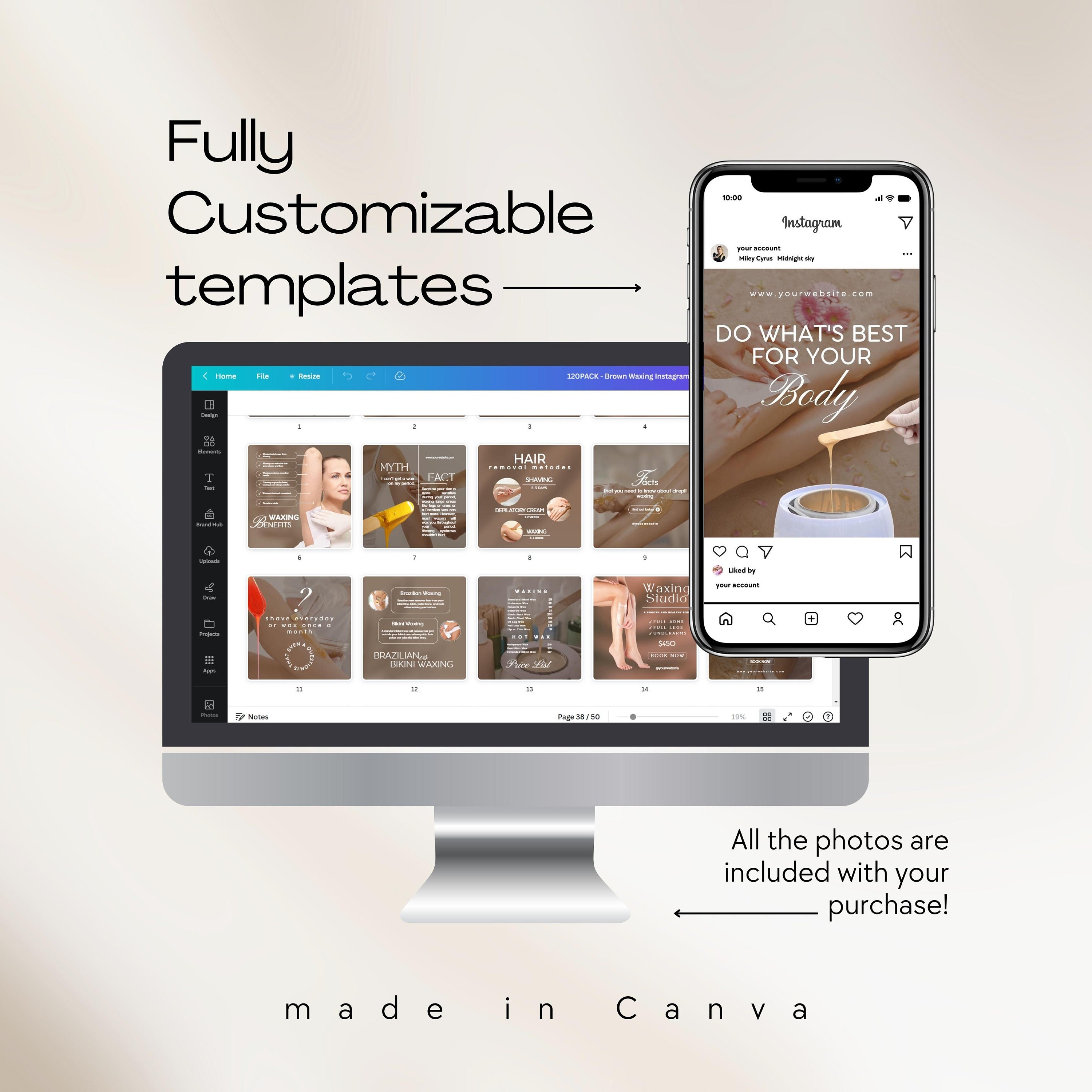 120 Brown Waxing Instagram Posts | Wax Technician Instagram Templates ...