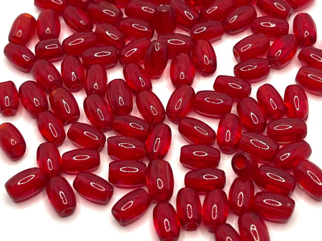 Red Oval Glass Beads, Small 7x4.5mm Rice Shape India Beads, De-stash ...