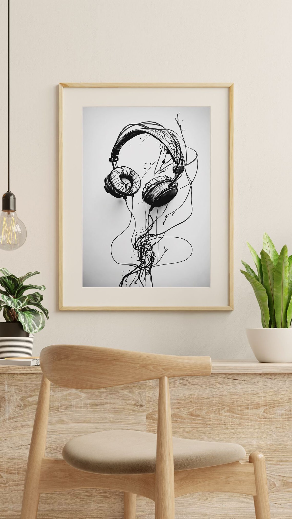 Headphones, Continuous Line Art, Wall Decor, Art, Music, Audio, Black ...