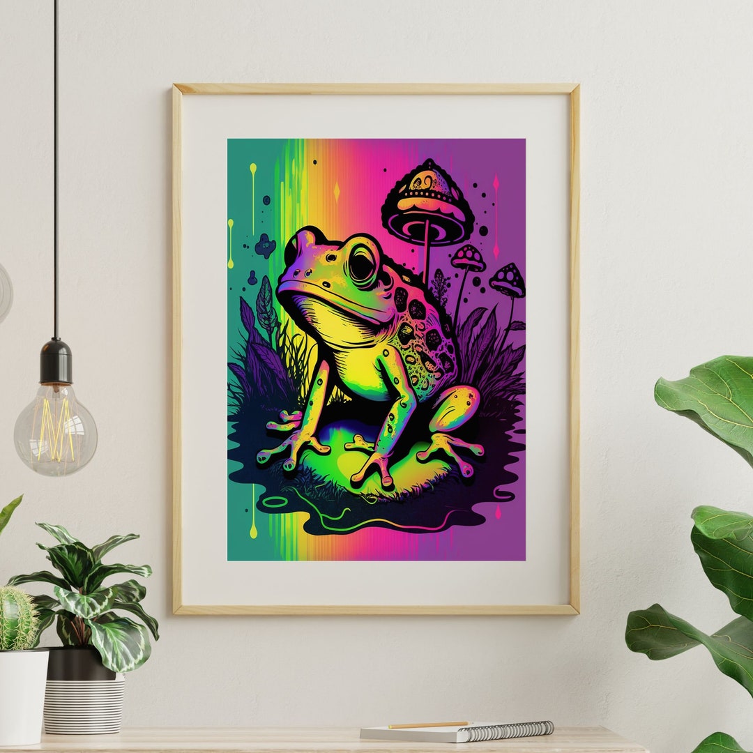 Rainbow Frog, Colorful Happy Frog, Frog Art, Digital Art, Mushrooms ...