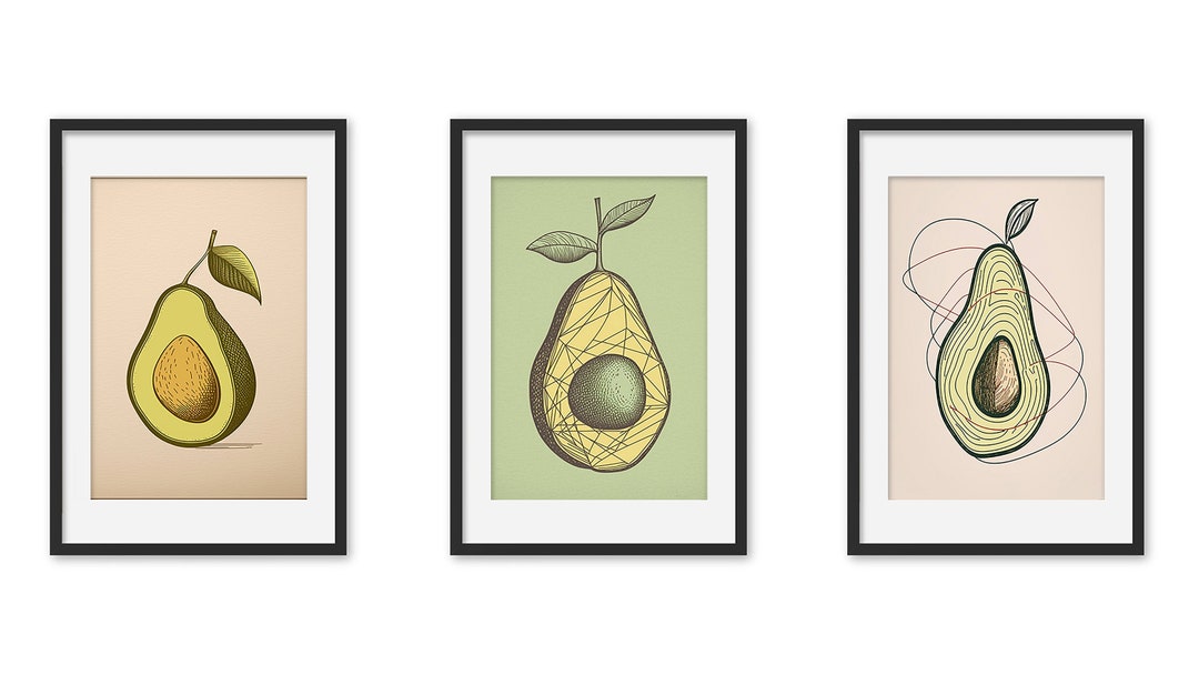 Avocado, Wall Art, Print, Digital Download, Modern, Set of Prints ...
