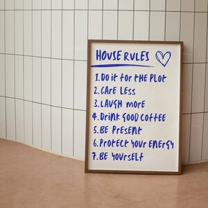 Blue House Rules Print, Do It for the Plot, Aesthetic Home Decor, Apartment Poster, Bar Cart Art ...