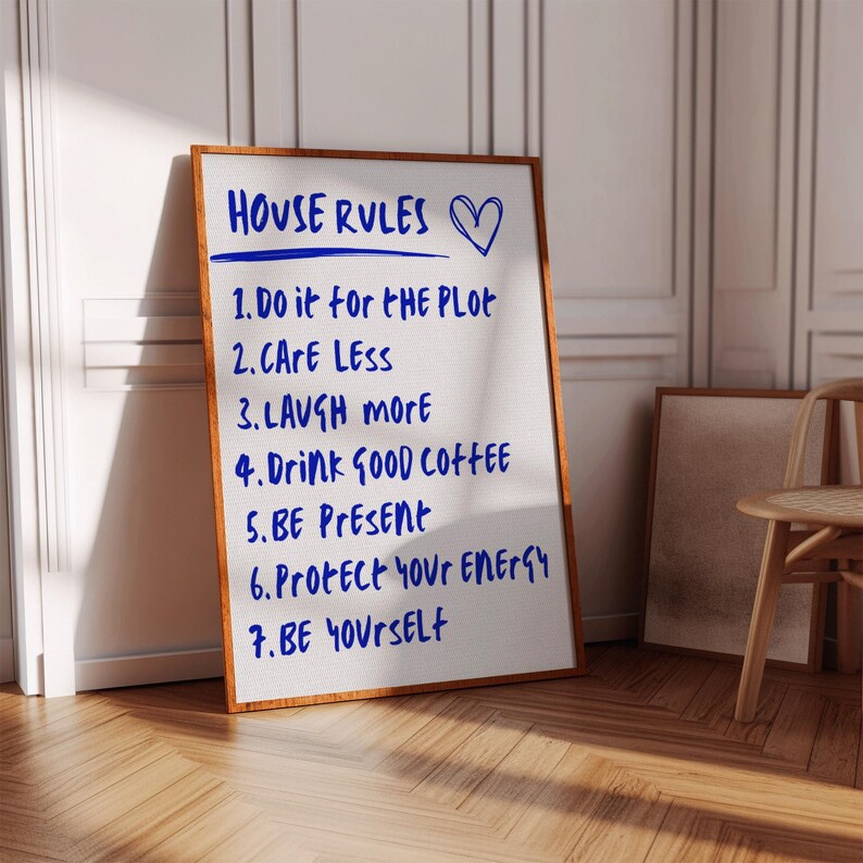 Blue House Rules Print, Rules Wall Art, Do It for the Plot, House Rules ...