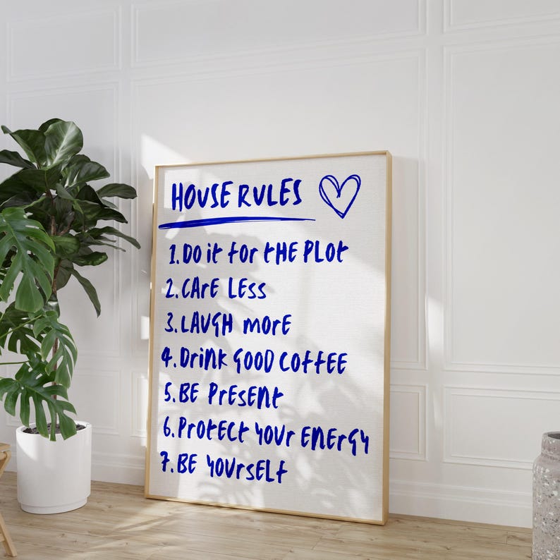 Blue House Rules Print, Rules Wall Art, Do It for the Plot, House Rules Art Print, Apartment ...