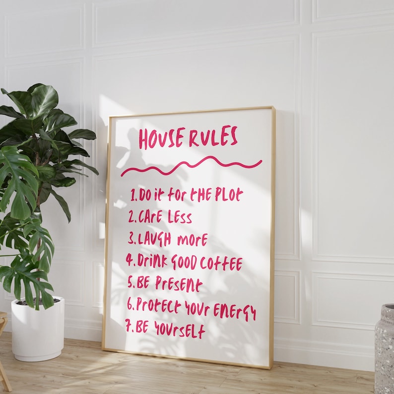 Pink House Rules Print, Funny House Rules Print, Do It for the Plot ...