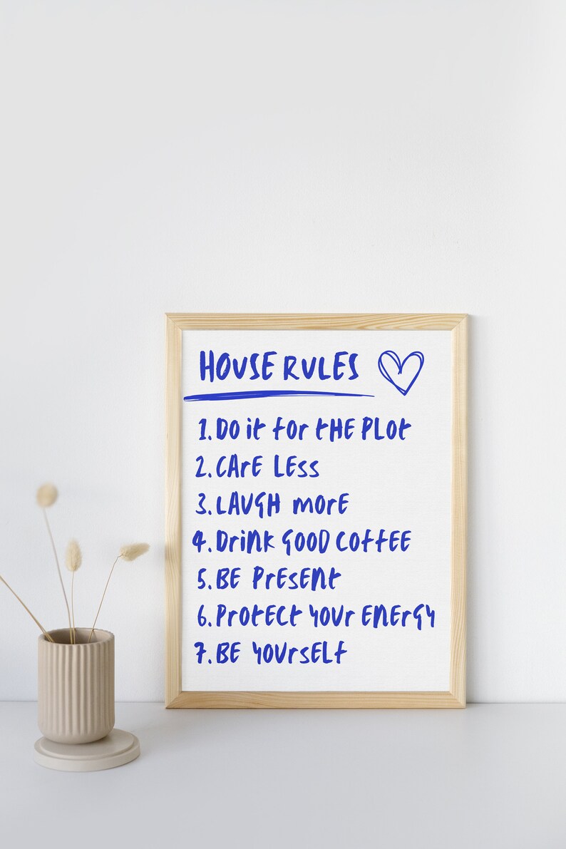 Blue House Rules Print, Do It for the Plot, Aesthetic Home Decor, Apartment Poster, Bar Cart Art ...