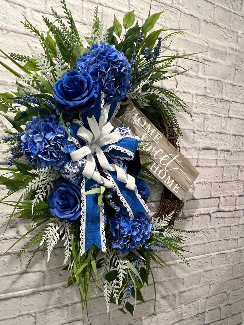 Everyday Wreath,spring/summer Wreath, Blue Hydrangeas,handmade Blue ...