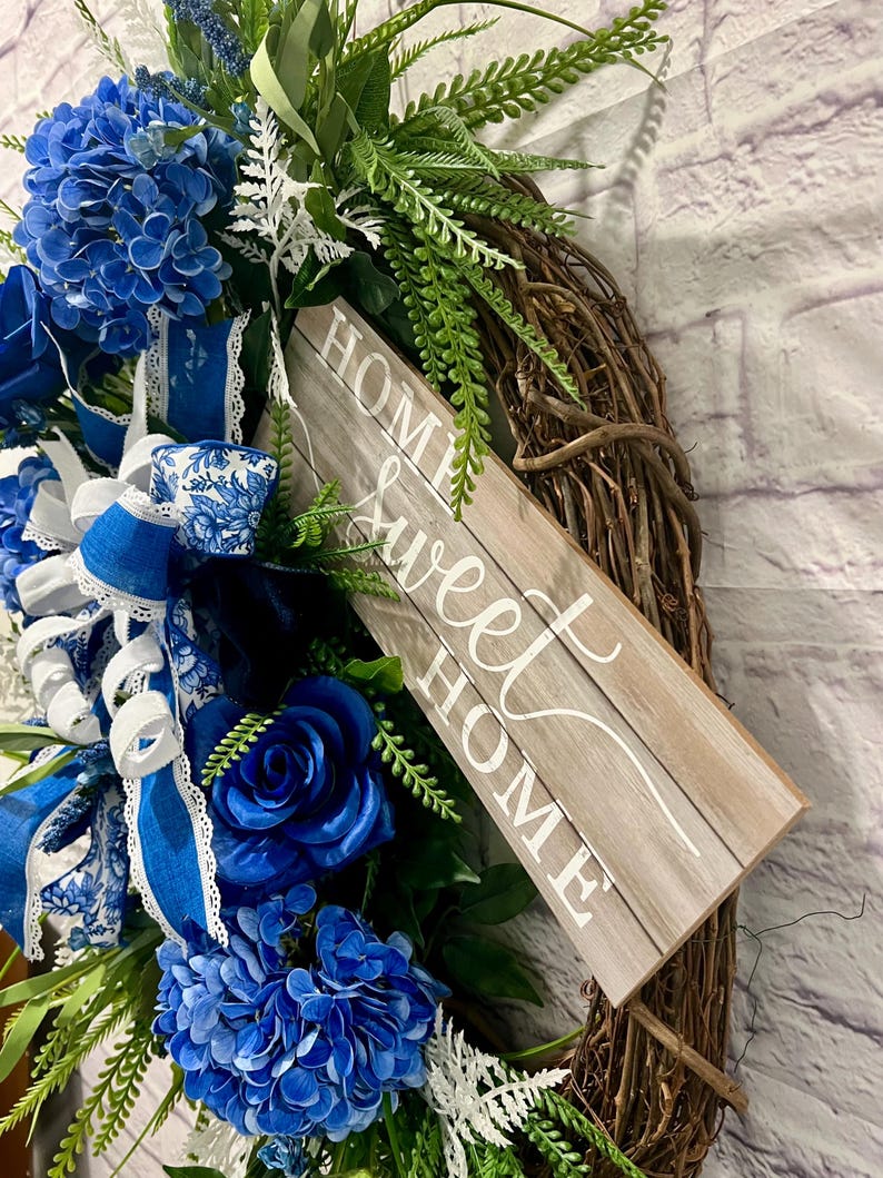 Everyday Wreath,spring/summer Wreath, Blue Hydrangeas,handmade Blue ...