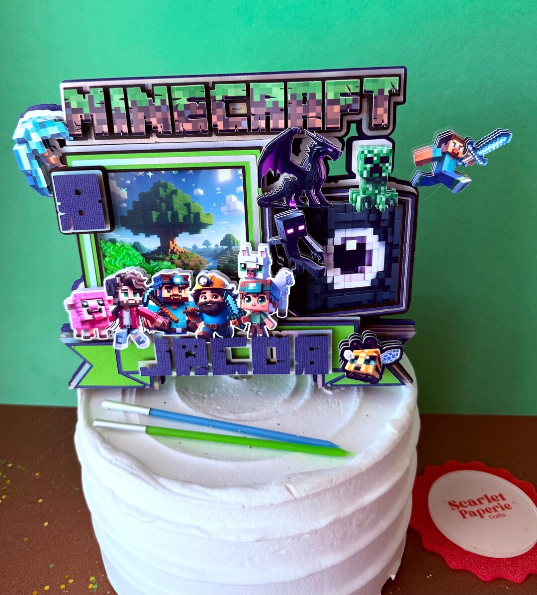 Minecraft Cake Topper Pixel Game Cake Topper Gamer Topper Mining Topper ...
