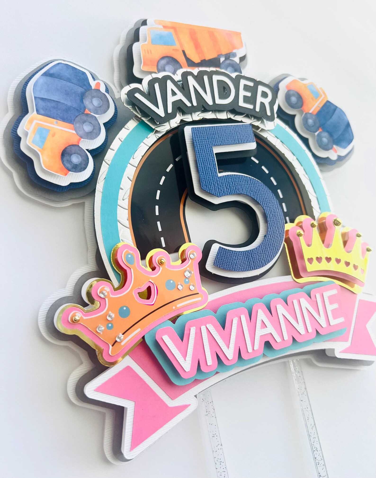 Trucks and Tiaras Themed Cake Topper Girl and Boy Birthday Party Decor ...