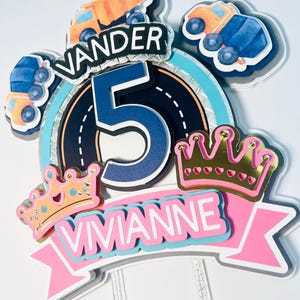 Trucks and Tiaras Themed Cake Topper Girl and Boy Birthday Party Decor ...