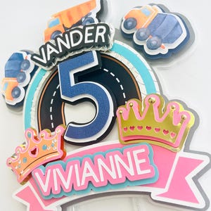 Trucks and Tiaras Themed Cake Topper Girl and Boy Birthday Party Decor ...
