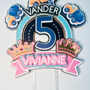 Trucks and Tiaras Themed Cake Topper Girl and Boy Birthday Party Decor ...