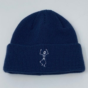 Dancing Skeleton, Chunky Waffle Beanie Embroidered Gift Deep Black ...