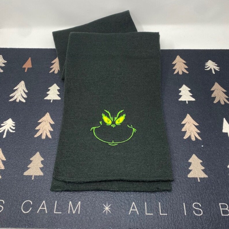 Dr Seuss Grinch Face Black Scarf Embroidered Winter Embroidery Gift - Etsy