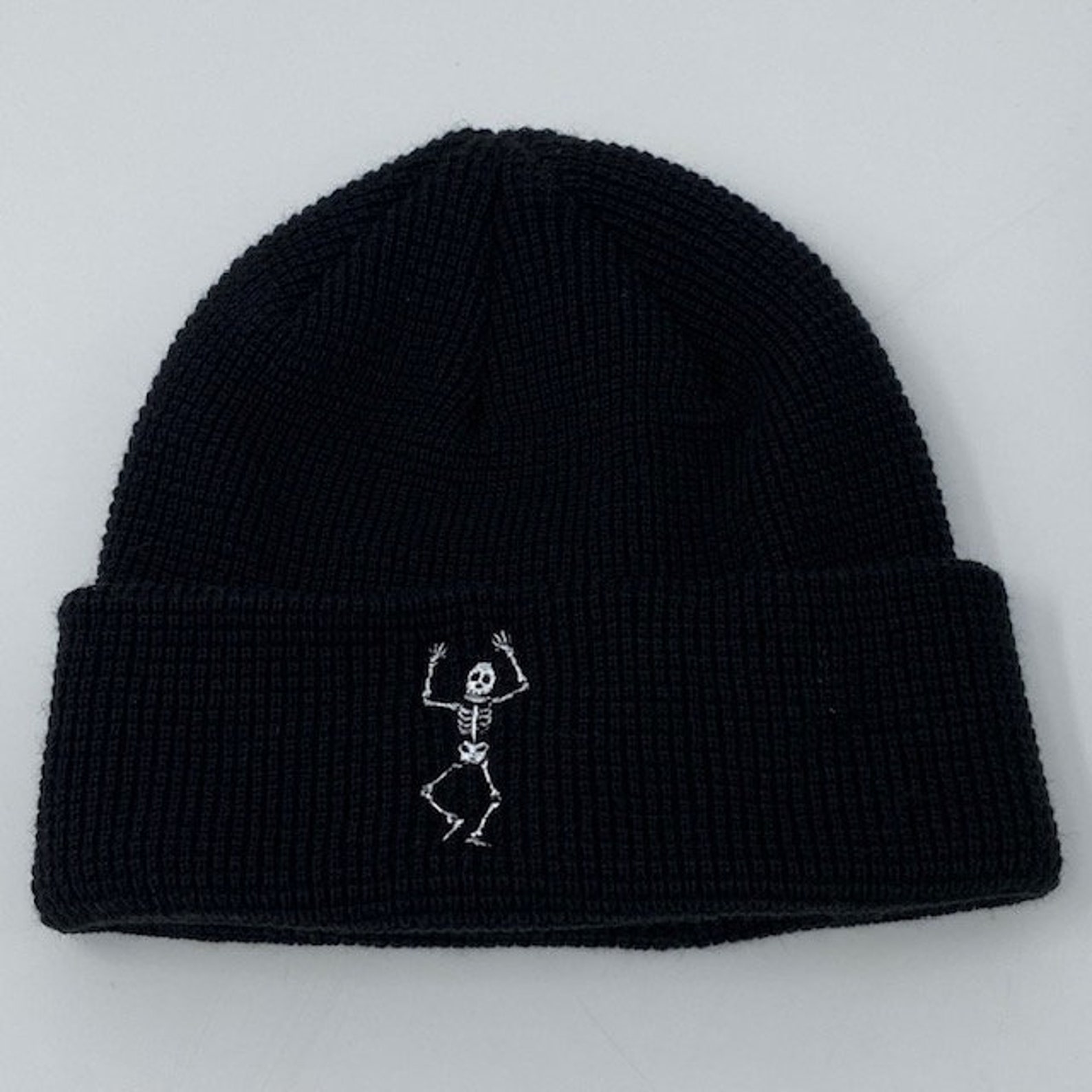 Dancing Skeleton, Chunky Waffle Beanie Embroidered Gift Deep Black ...