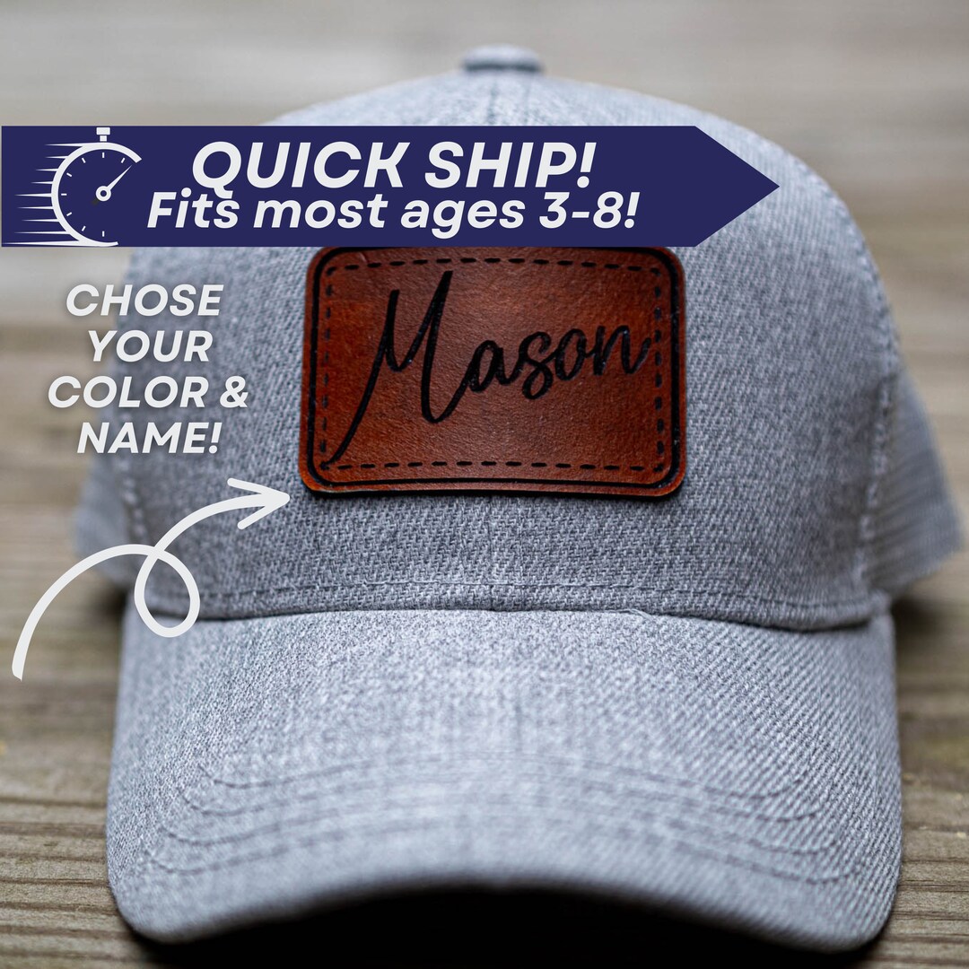 Custom Junior Kids Hat, Leather Patch Cap for Kids, Personalized Mesh ...