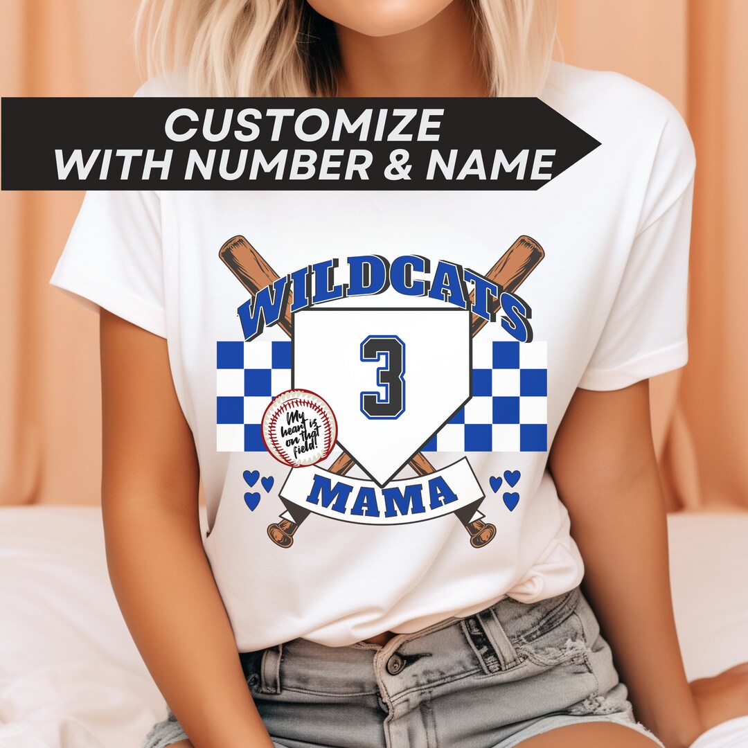 Custom Jersey Number Wildcats Baseball Shirt for Mom, Wildcats Mascot ...