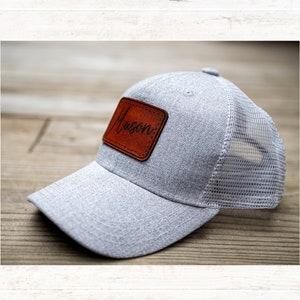 Custom Junior Kids Hat, Leather Patch Cap for Kids, Personalized Mesh ...