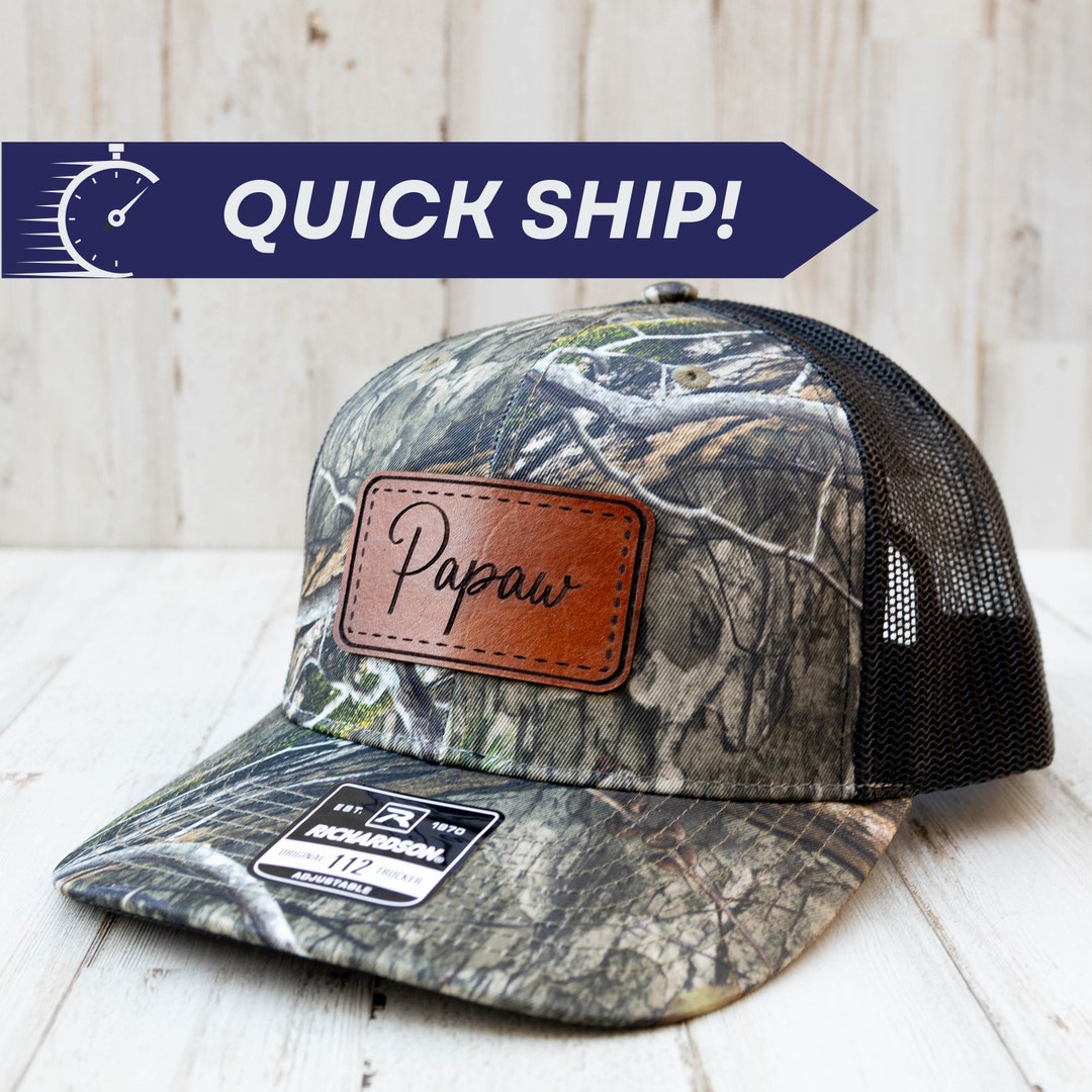 Custom Leather Patch Hat for Papaw, Gift for Grandfather, Camo Hat for ...