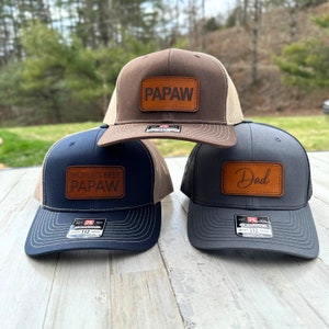 Custom Leather Patch Hat for Dad Gift for Papaw Leather Patch Trucker Hat Father's Day Gift for ...