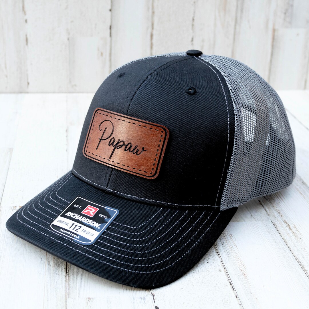 Custom Leather Patch Hat for Dad Gift for Papaw Leather Patch Trucker ...