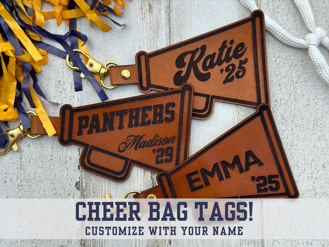 Personalized Leather Cheer Bag Tag for Cheerleader Keychain Engraved ...