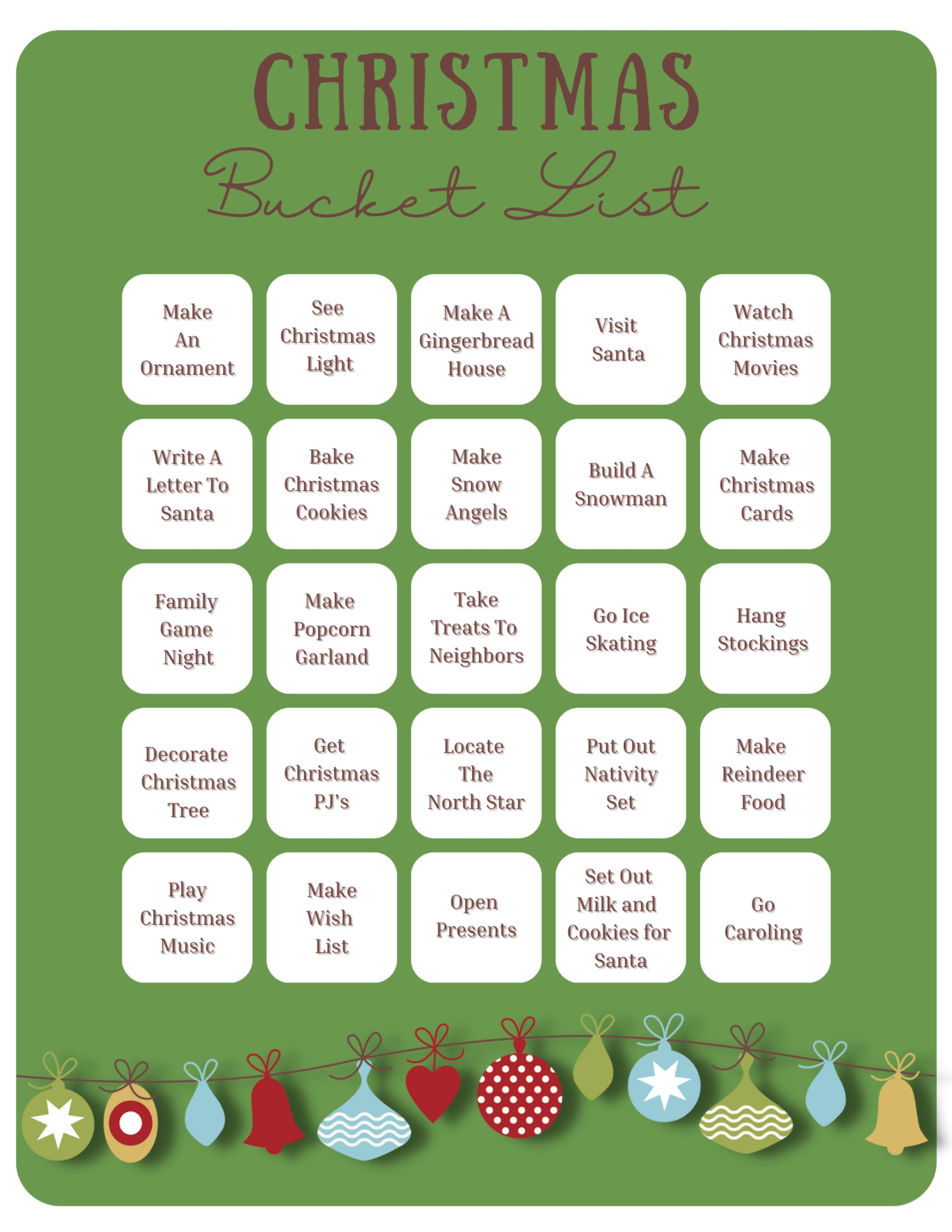 Christmas Bucket List Printable Bucket List Printable Christmas ...