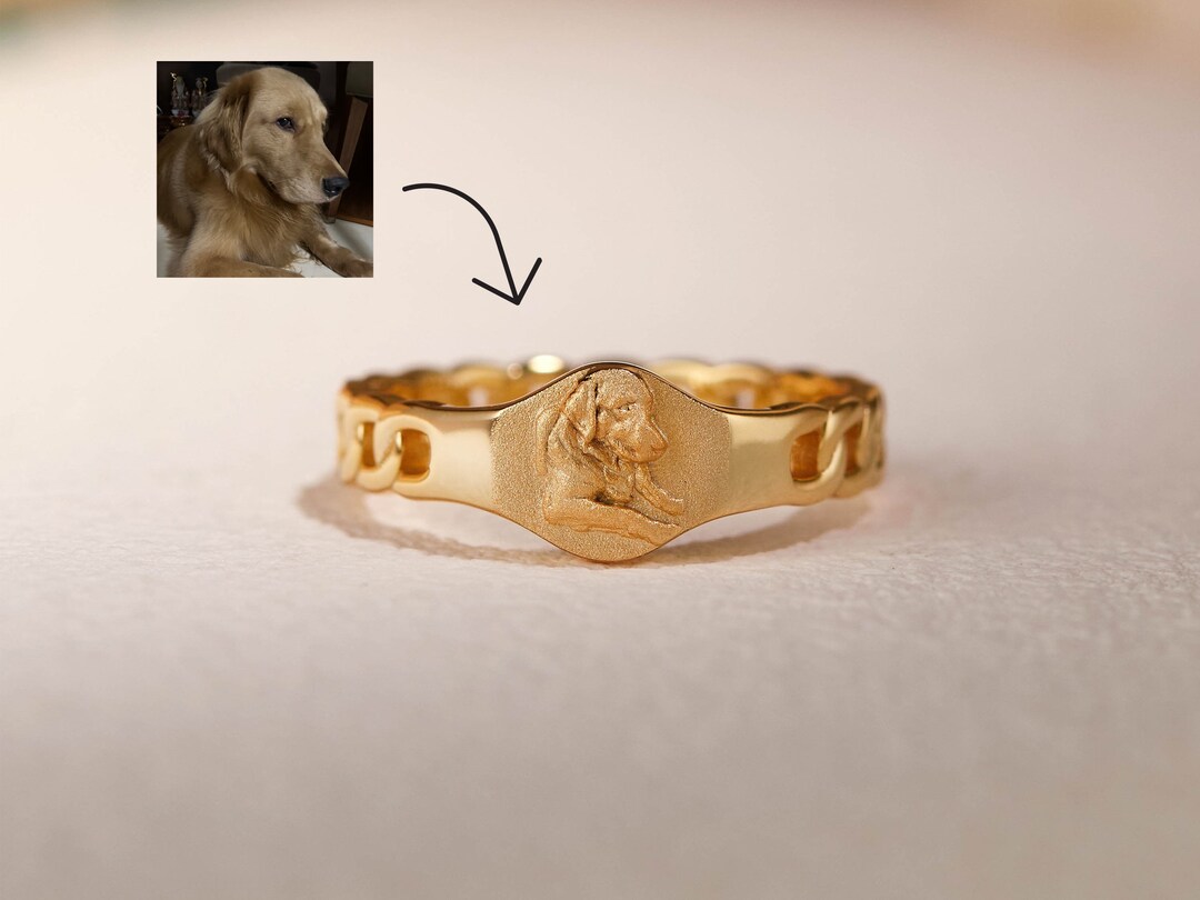 1:1 Custom Photo 3D Ring / Signet Ring / Dog or Cat Owner Gift ...
