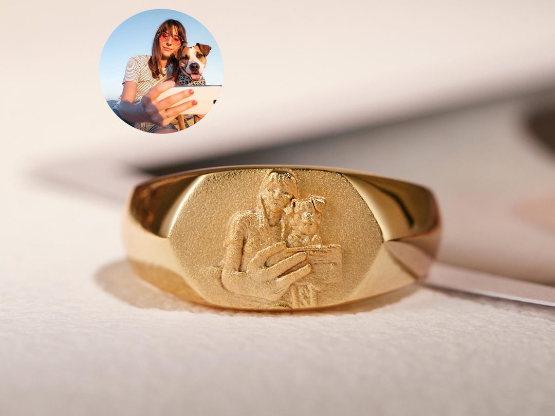 Photo Custom Gold Signet Ring, Personalized Pet Ring for Men Ring ...