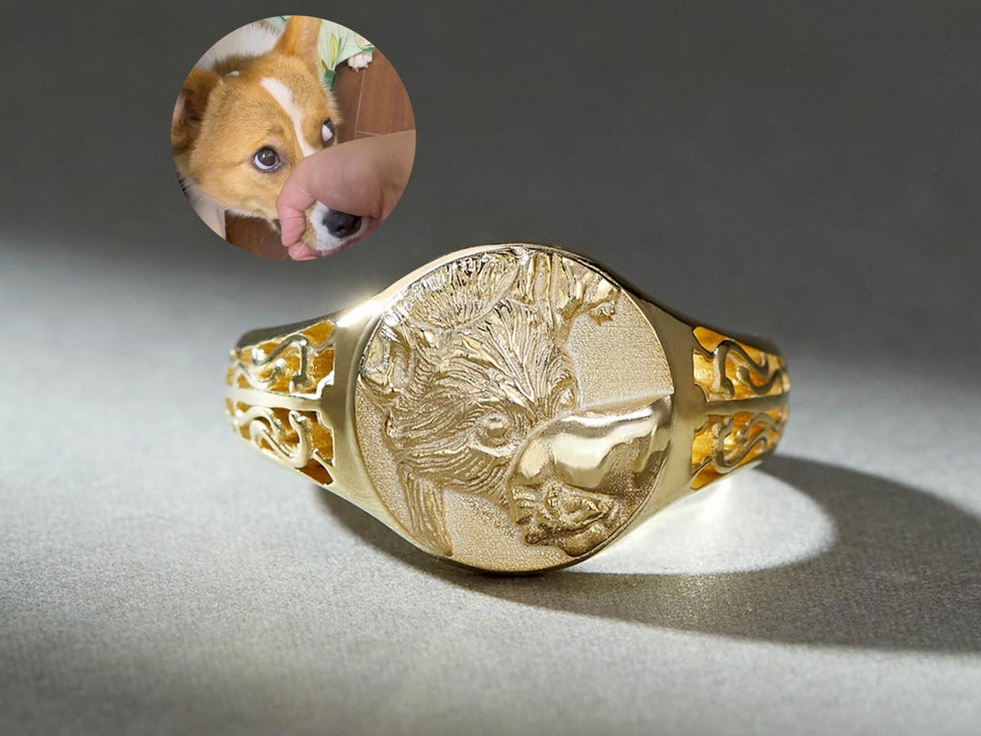 Pet Photo Signet Ring / Custom Engraved Jewelry / Personalized Pet Ring ...