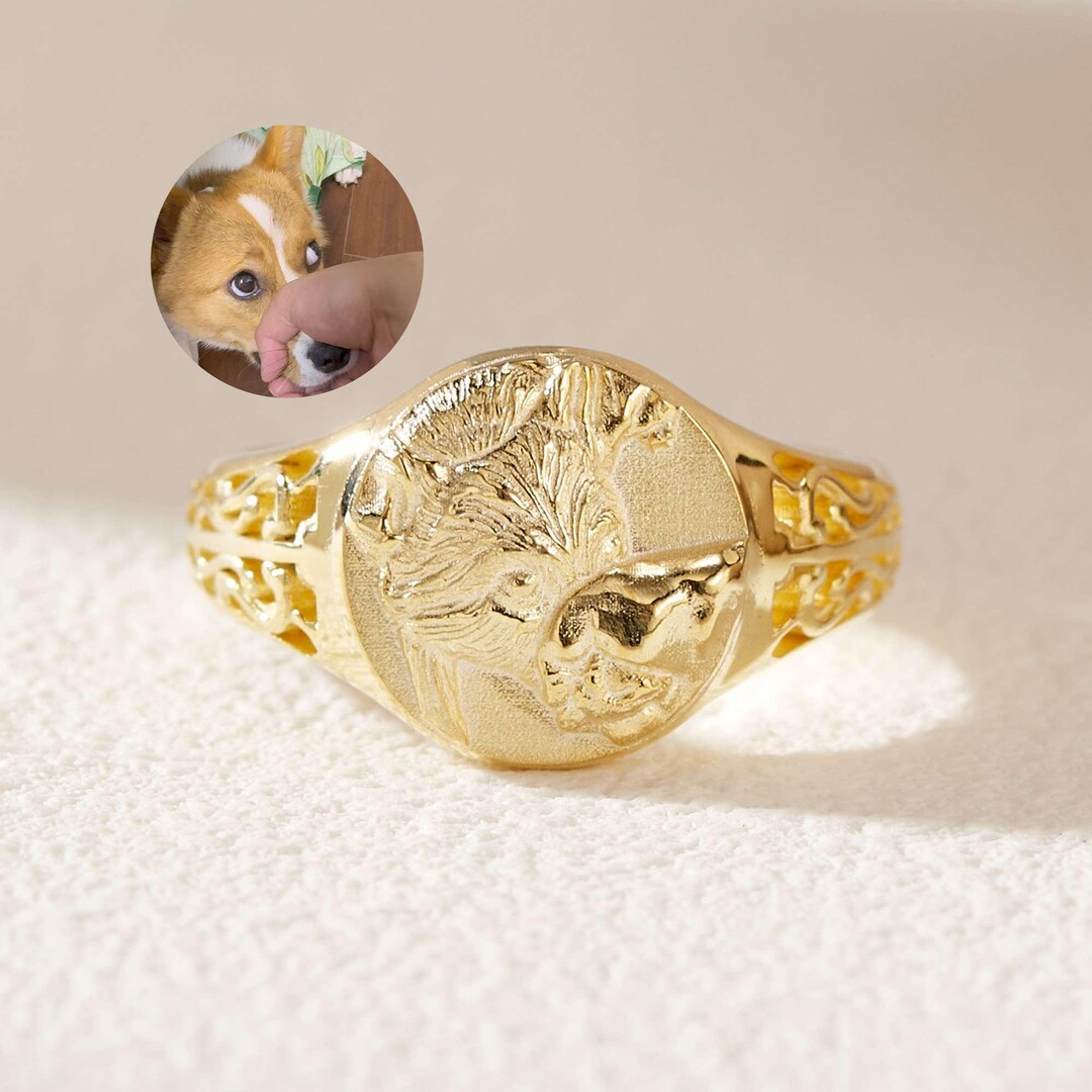 Pet Photo Signet Ring / Custom Engraved Jewelry / Personalized Pet Ring ...
