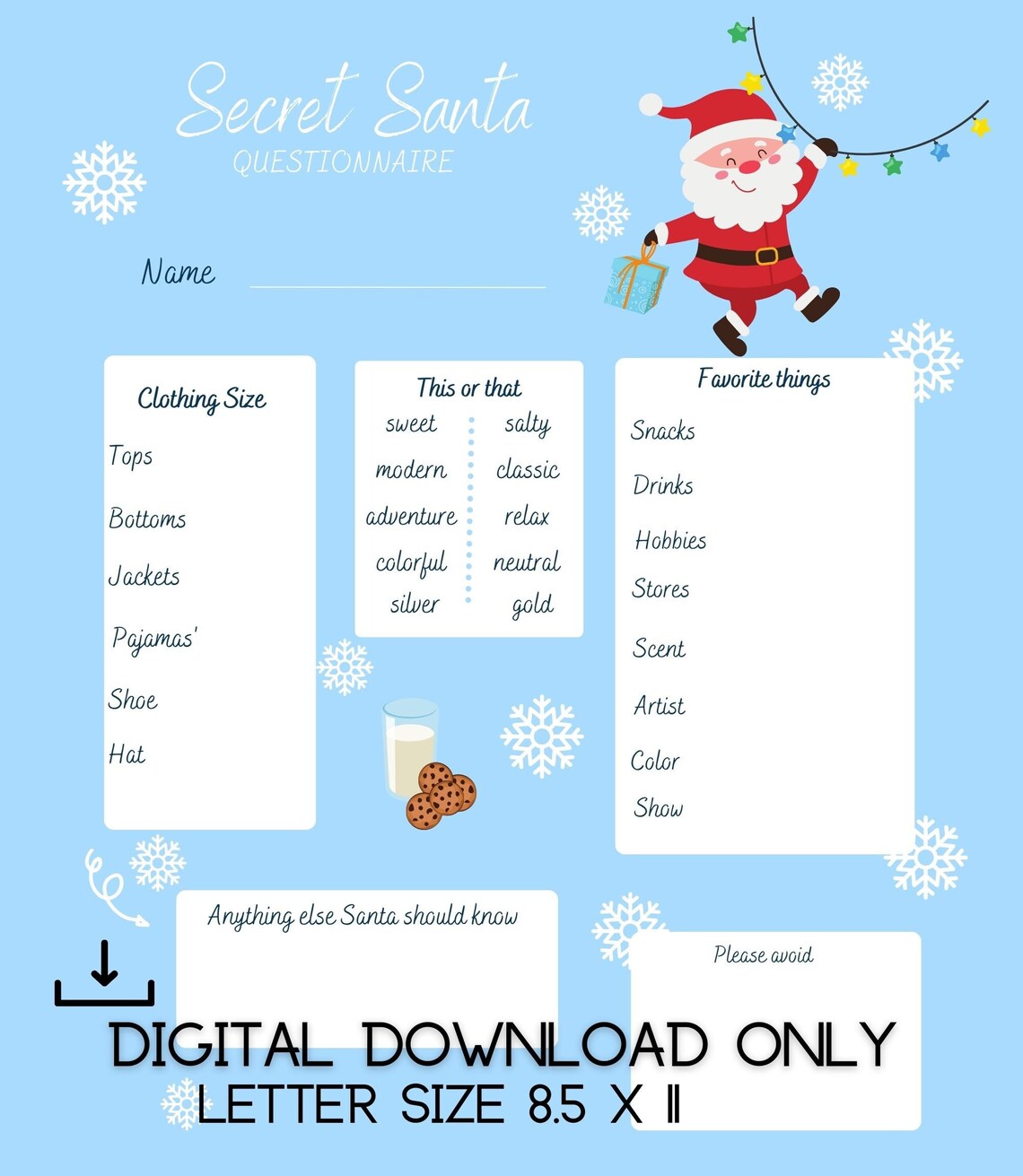 Secret Santa Questionnaire Christmas Gift Ideas - Etsy