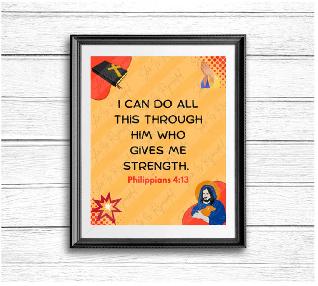 Philippians 4:13 Boys PNG Print Wall Art Christian Kids Kids Room - Etsy