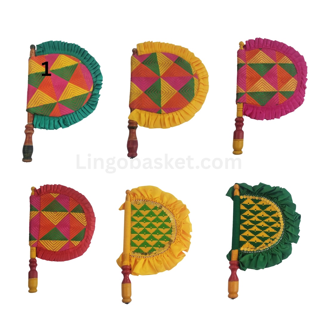 Green Handmade Pakhi Fan: Traditional Home Decor With Wooden Handle ...