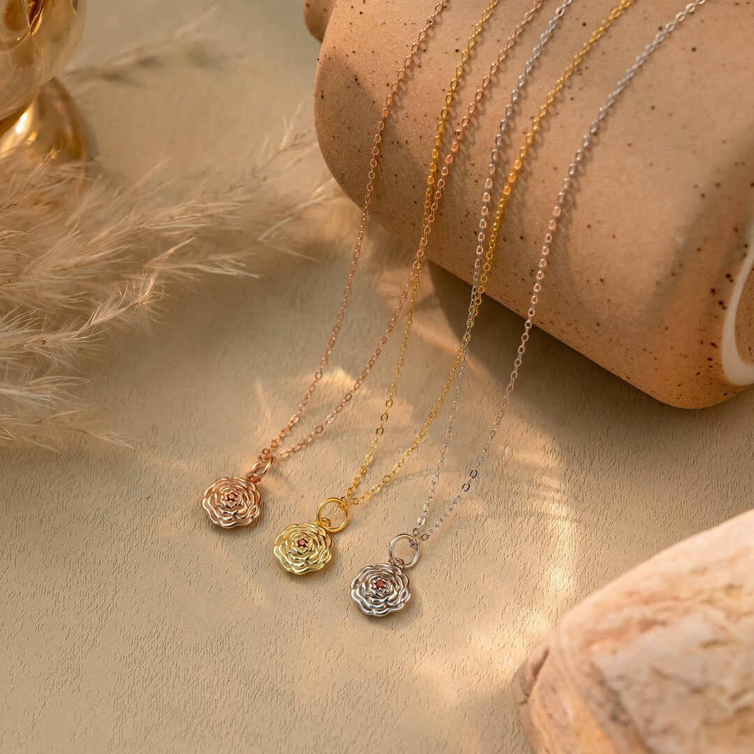 Carnation Garnet Pendant Necklace January Birth Flower Vintage Birth ...