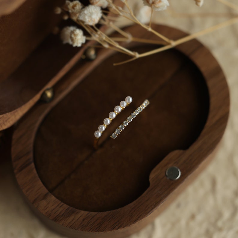 Delicate Mini Pearl Ring in 18k Gold, Stackable Adjustable Ring ...