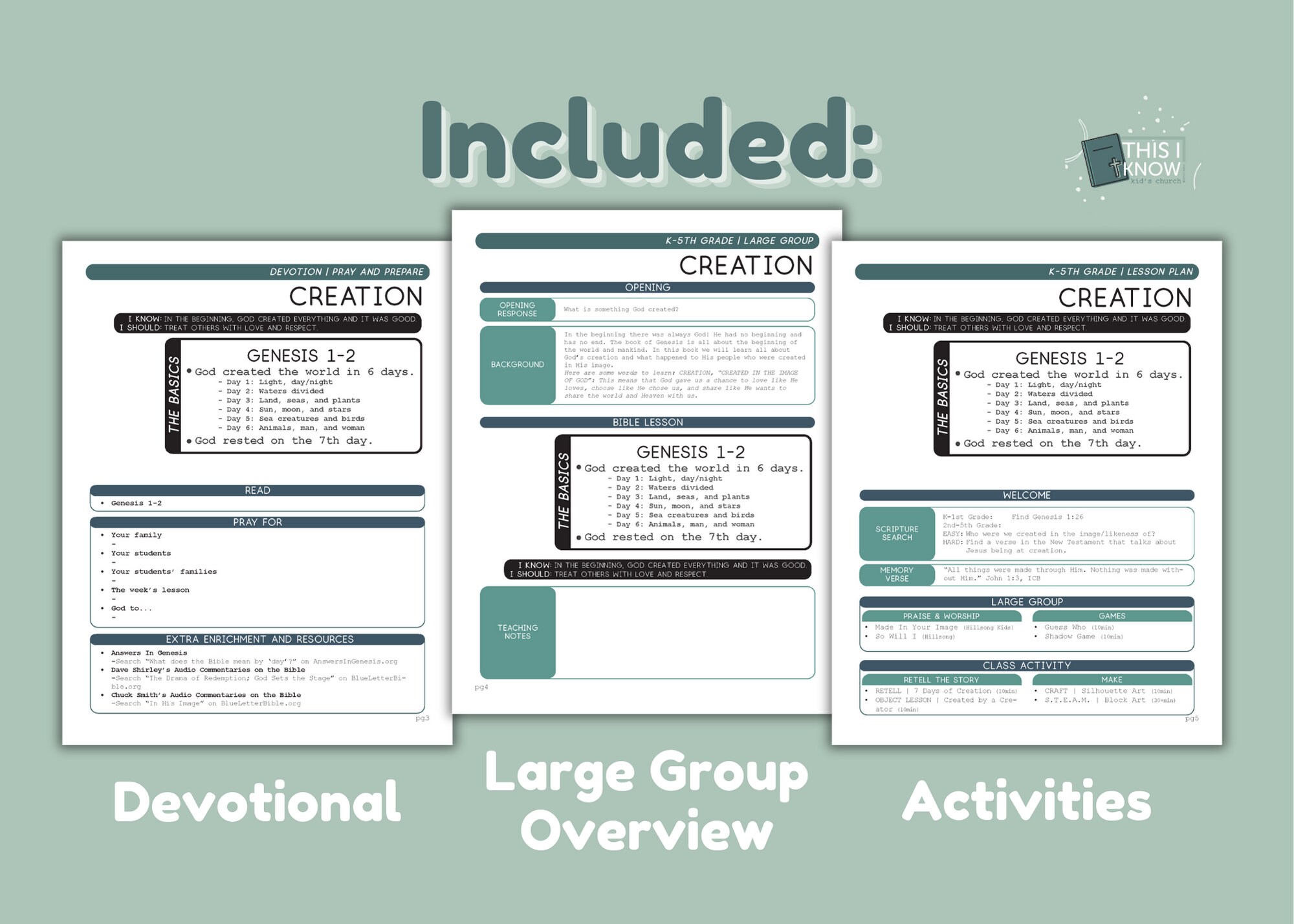 Genesis 1-2 | Elementary Lesson Packet, 10 Pages | Bible Curriculum - Etsy